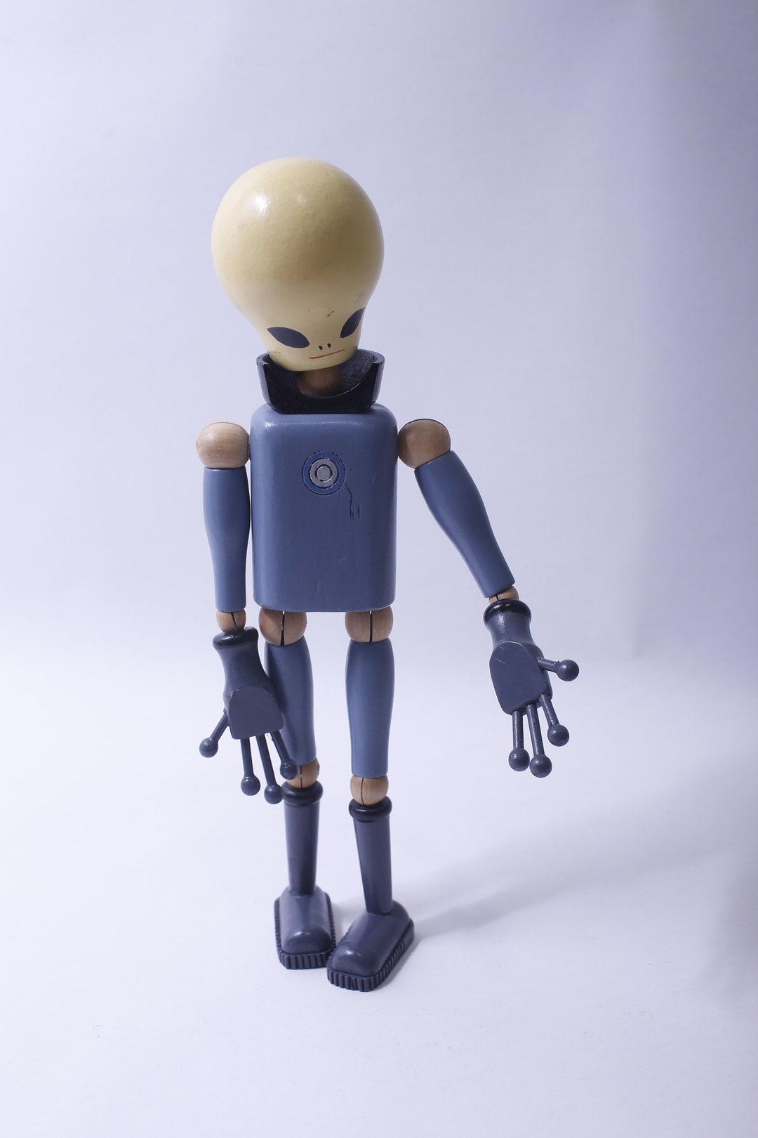 Wooden Jointed Alien, 13", Poseable Figure, Blue Body, White Head, Long ...