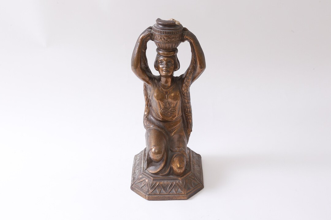 Bronze Statue, Woman Sitting, Carrying Pot, Miniature, Figurine, 9 ...