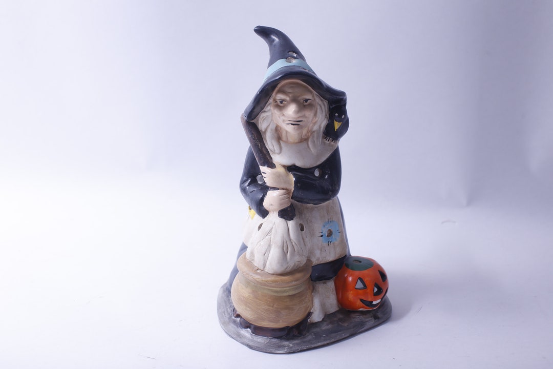 Halloween, Witch Stirring Cauldron, Night Light Holder, 9", Ceramic ...
