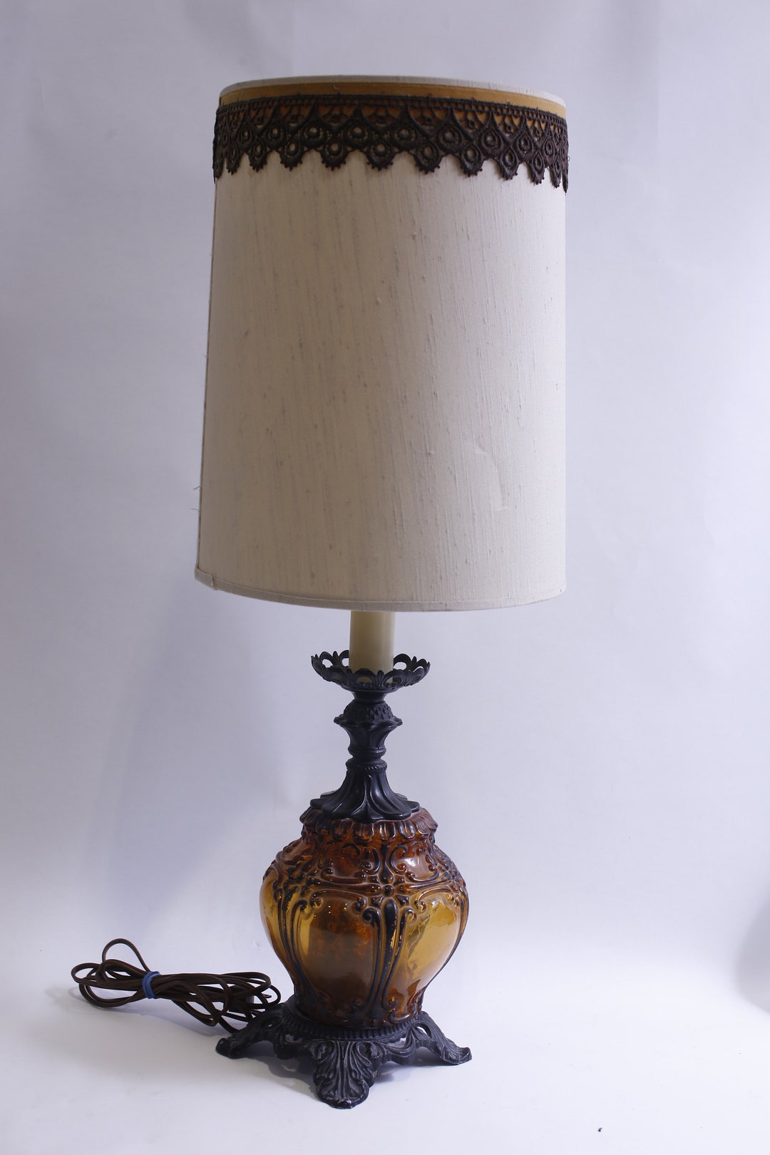 Orange Amber Glass, Bohemian Style, Lamp, 26 Tall, Large, Tabletop ...