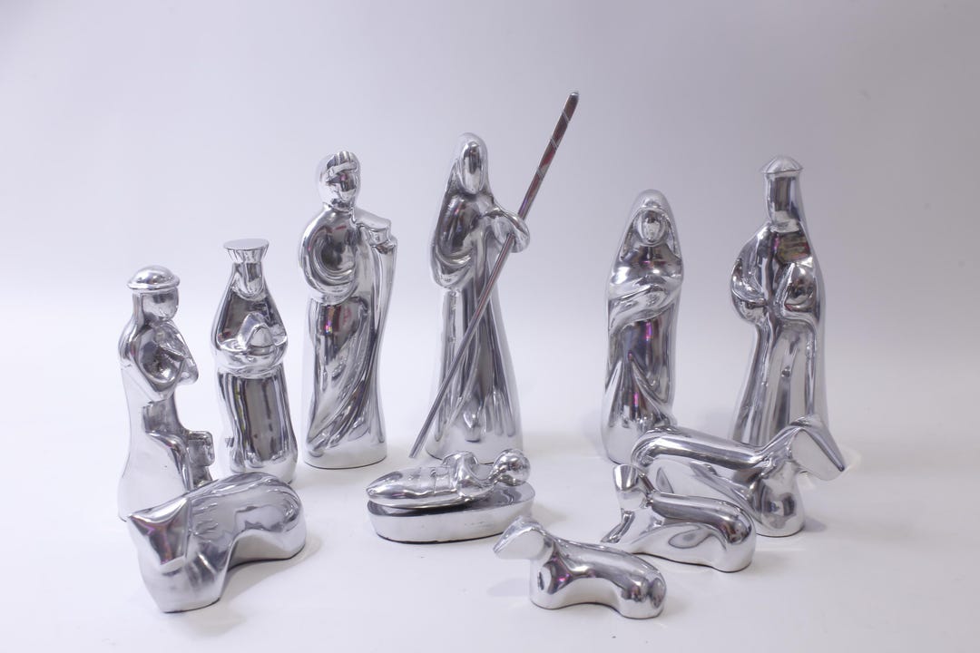 Chrome Pewter Nativity Set, Contemporary, Christmas, Holiday Decor ...