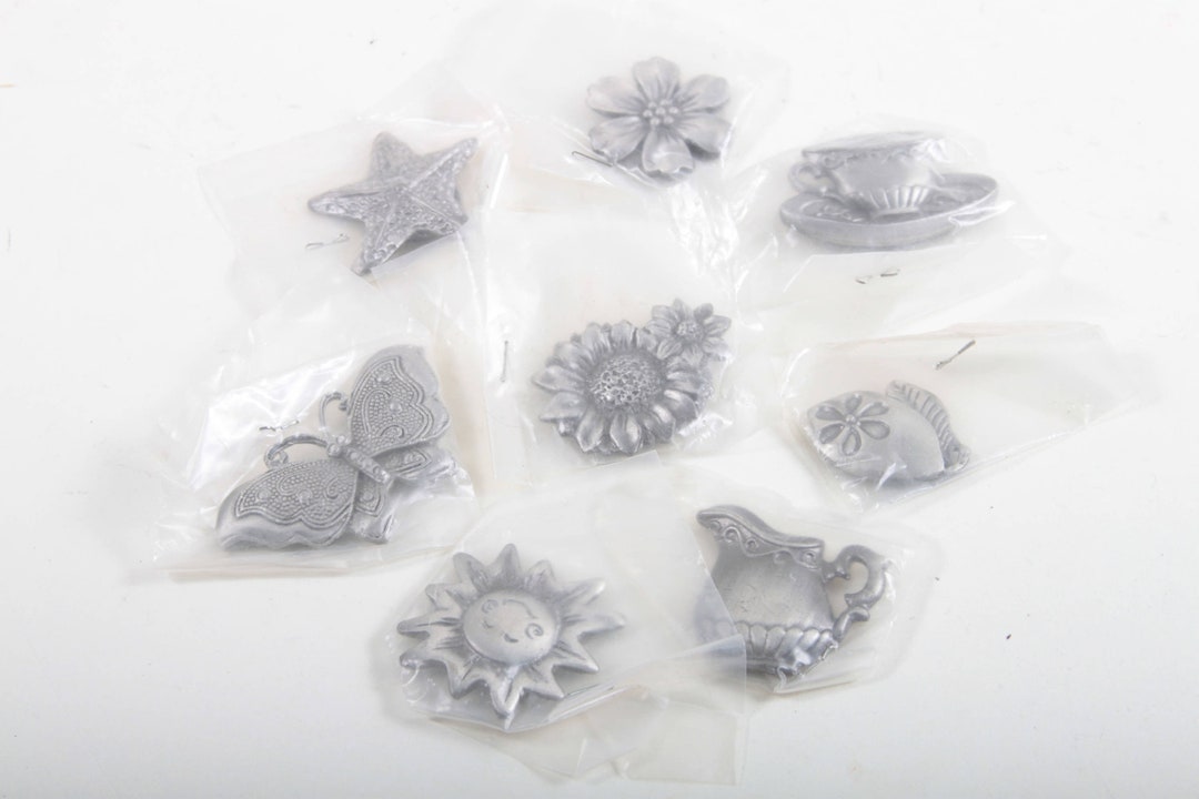 Vintage Metal Pewter Magnets Decorations Silver Tone Flowers Butterfly ...