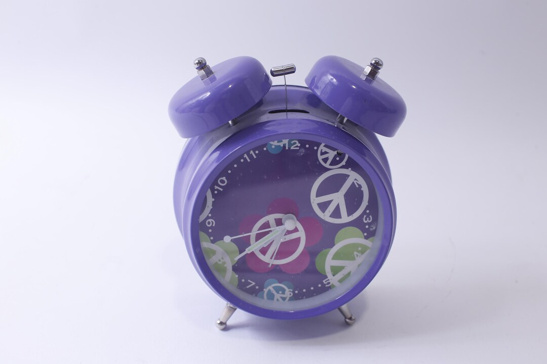 Y2K Hippe Peace 60s Revival Purple Alarm Clock With Peace Symbols ...
