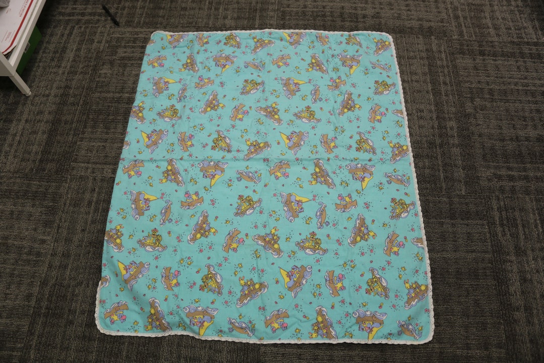 Precious Moments, Cute Animals, Blue White Rafting Baby Blanket Quilt ...