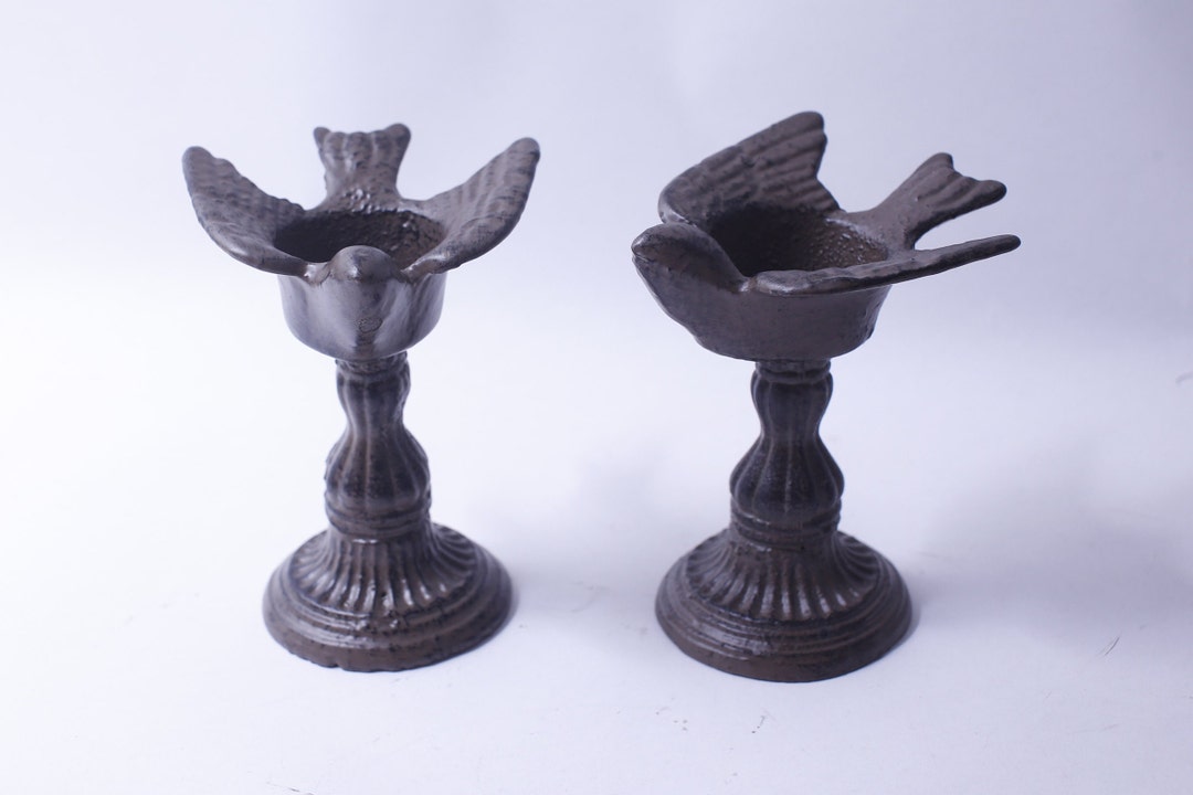 Birds, Candle Holders, Cast Iron Set of 2, Candlesticks, 6", Tabletop ...