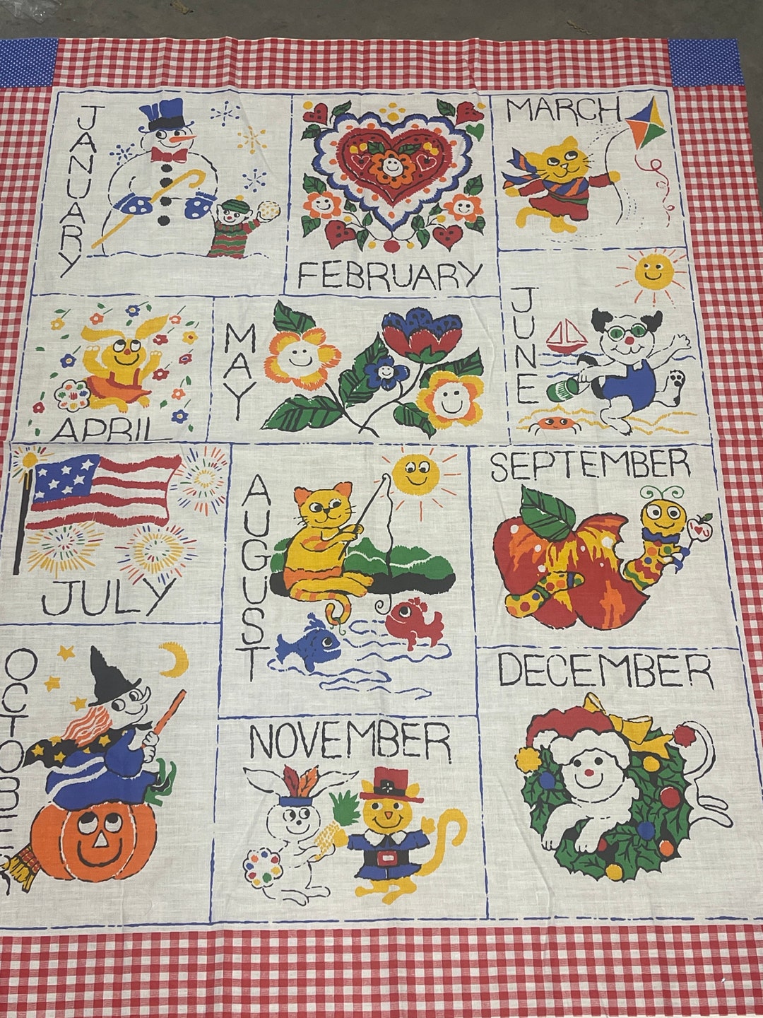 Months of the Year Fabric, 45 X 35 Inches, Cute Animals, Seasons ...