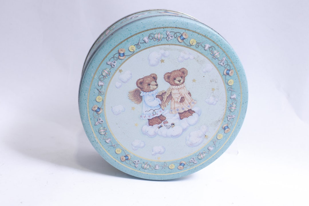 Vintage, Adorable Tin, Sewing Supplies, Teddy Bears, Sewing Caddy ...