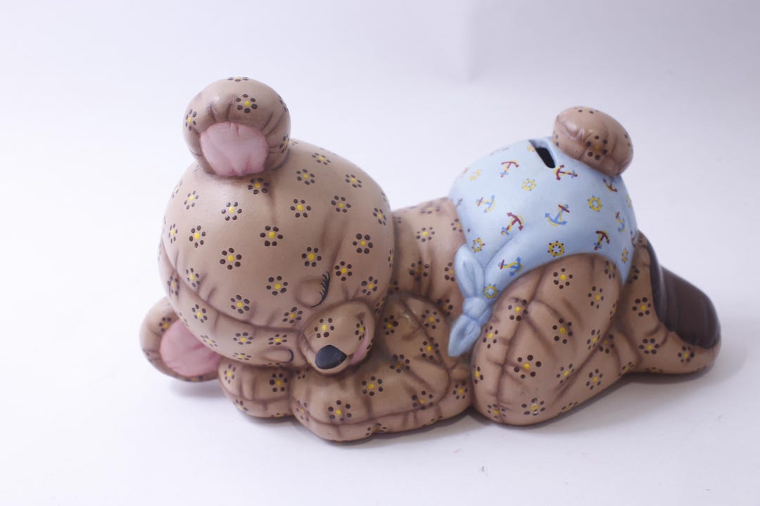 Cute Sleeping Teddy Bear, Coin Bank, Hand Painted, Savings, Money ...