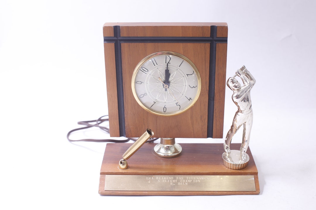 MCM Vintage Golf Award Trophy Clock With Pen Stand, Tabletop, 8x8 ...