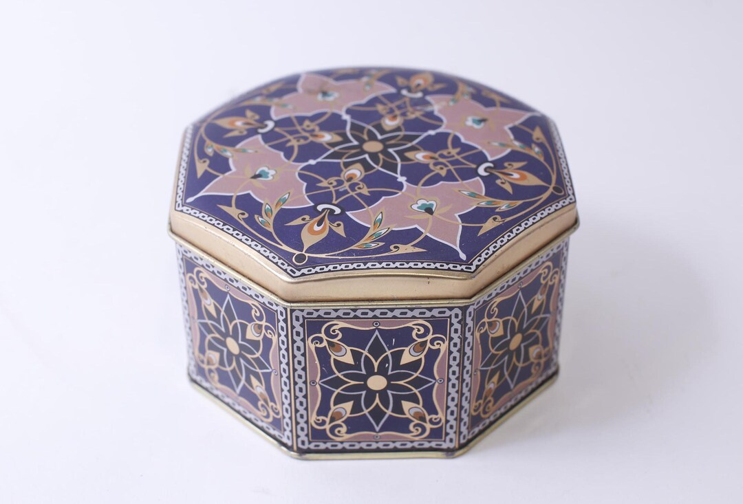 Vintage Ornate Floral Tin, Purple Pink, Octagonal, Cookies, Sweets ...