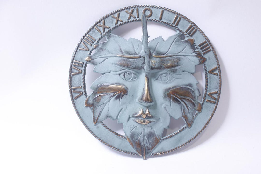 Brass, Sundial, Leaf Man, Green Man, European Folklore, Roman Numerals ...