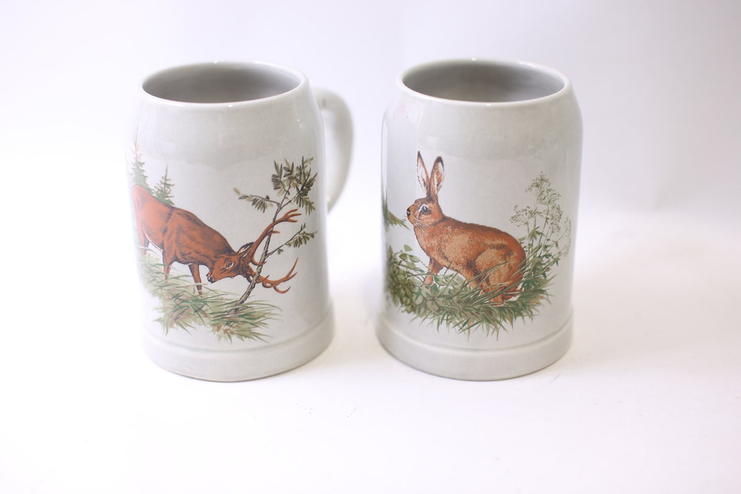 Beer Stein, Ceramic Beer Mugs With Wild Animals, Deer, Hare, Drinkware ...