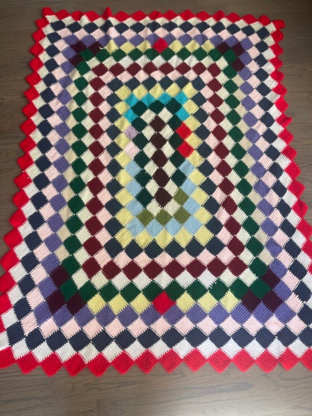 Vintage Granny Squares, Hand Made, Colorful, Quilt, Primary Colors ...