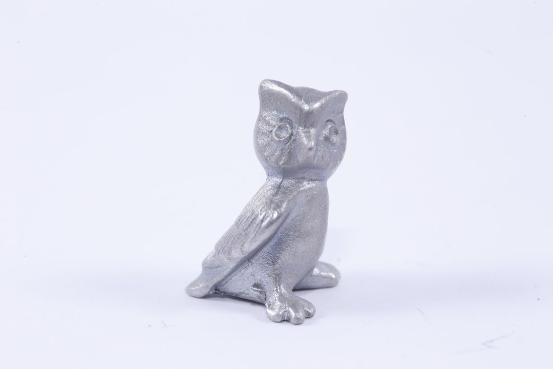 Owl, Bird, Sitting, Little, Signed, Pewter, Figurine, Animal, Statuette ...