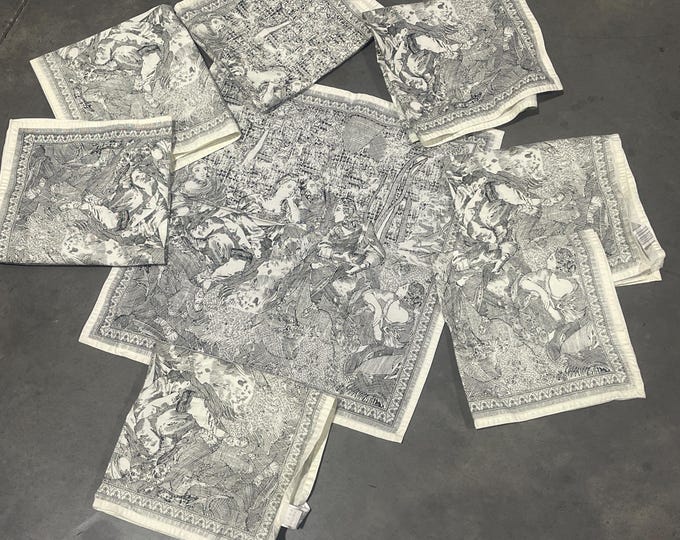 Zara Home, Cloth Napkins, Set of 8, Black and White, Toille Woodcut ...
