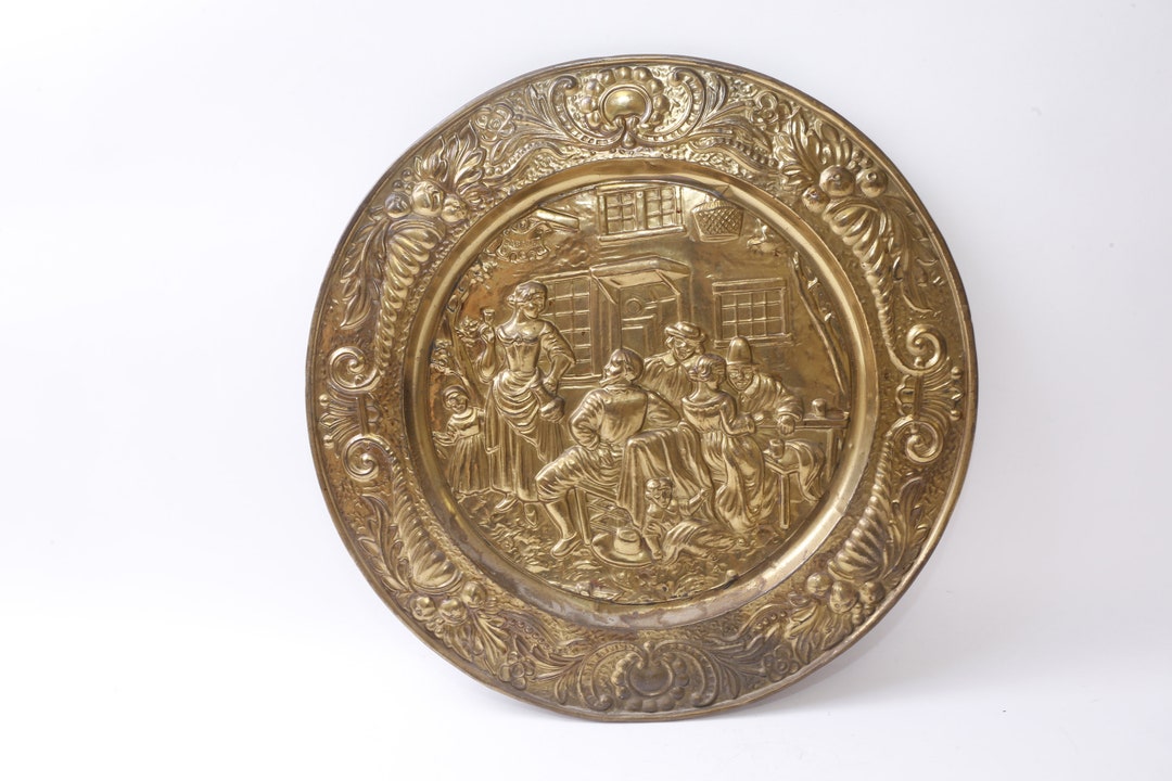 Relief Embossed Brass, Round, Gold Wall Hanging Plate, Display, Home ...