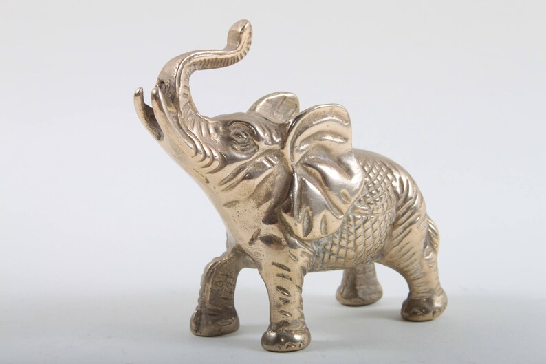 Good Luck Elephant Trunk up Brass Vintage Home Decor Figurine Asian ...