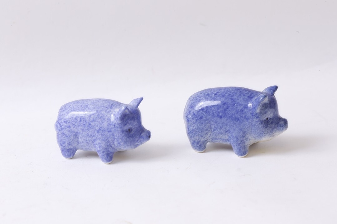 Blue Pigs Set, Figurine, Statuette, Ceramic, 2, Miniature, Statuette ...