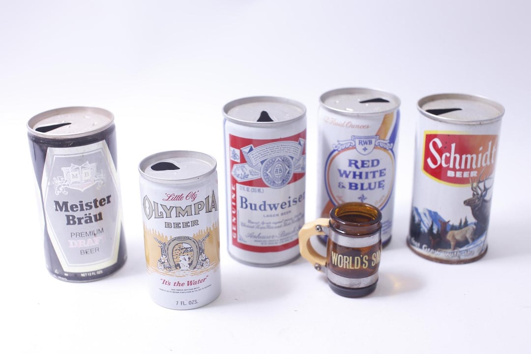 Vintage Props, Beer Cans, Lot, Empty, Drinkware, Vintage, Collectible ...