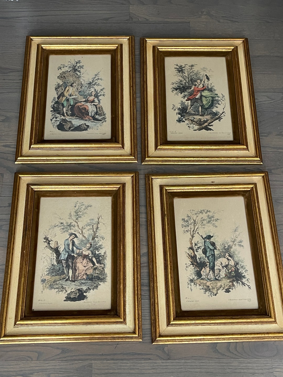 François Boucher, Romantic Couples, Drawing Prints, Set of 4, Framed ...