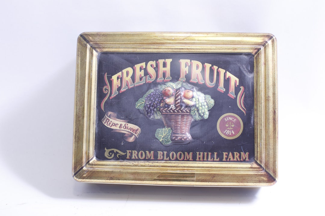 Fresh Fruit From Bloom Hill Farm, Tin, Box, 9 1/2", Container, Kitchen ...