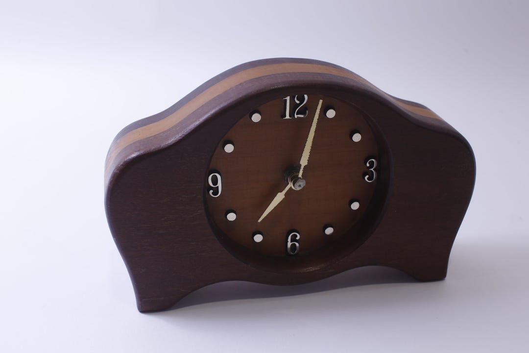 Brown Wooden Mantel Clock, MCM, 1950s Minimalistic, Shelf, Table, Decor ...