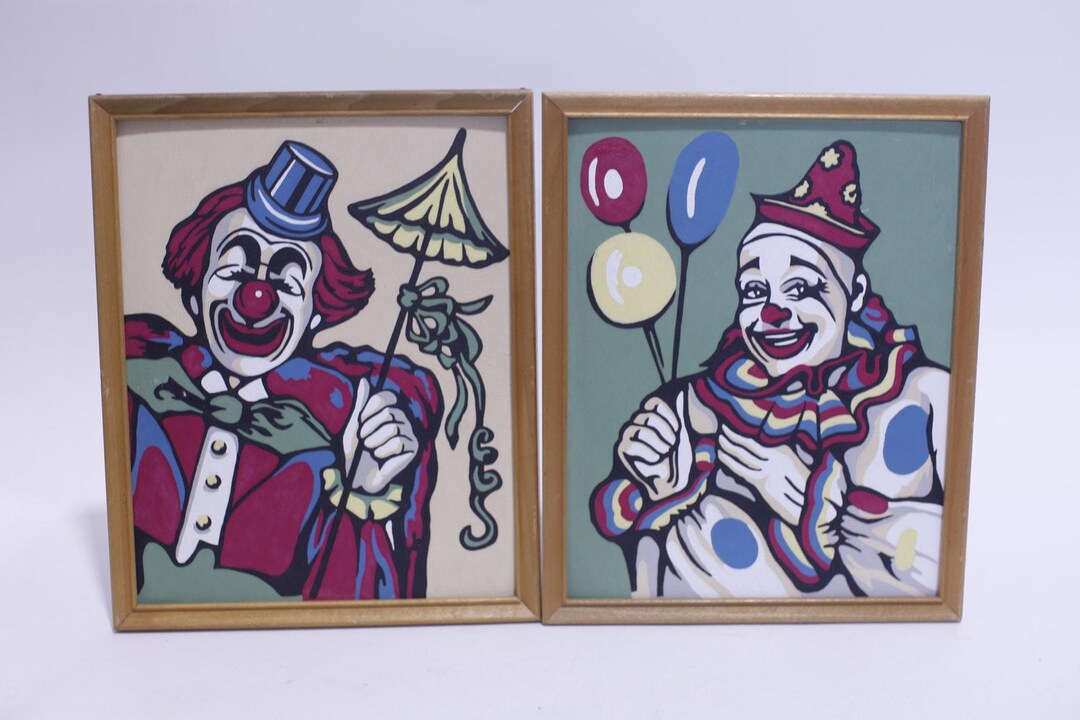 Paint by Numbers Framed Smiling Clown, Picture, Set of 2, Circus, Wall ...