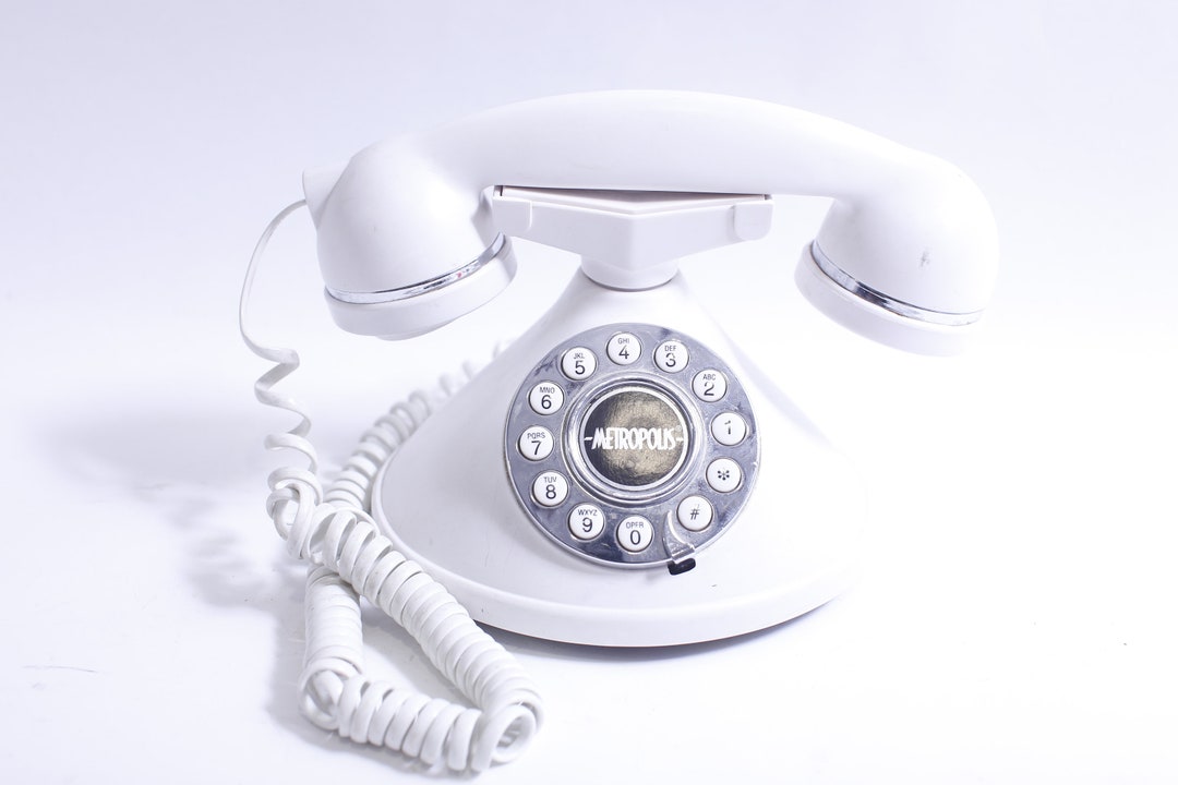 Metropolis, Push Button White Corded Phone, Landline, Retro Design, Eye ...