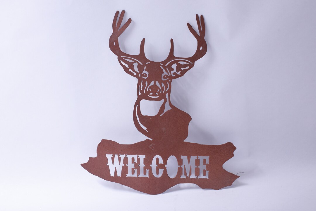 Welcome Wall Sign With Deer Head, 11x13 Inches, Buck, Decorative, Wall ...