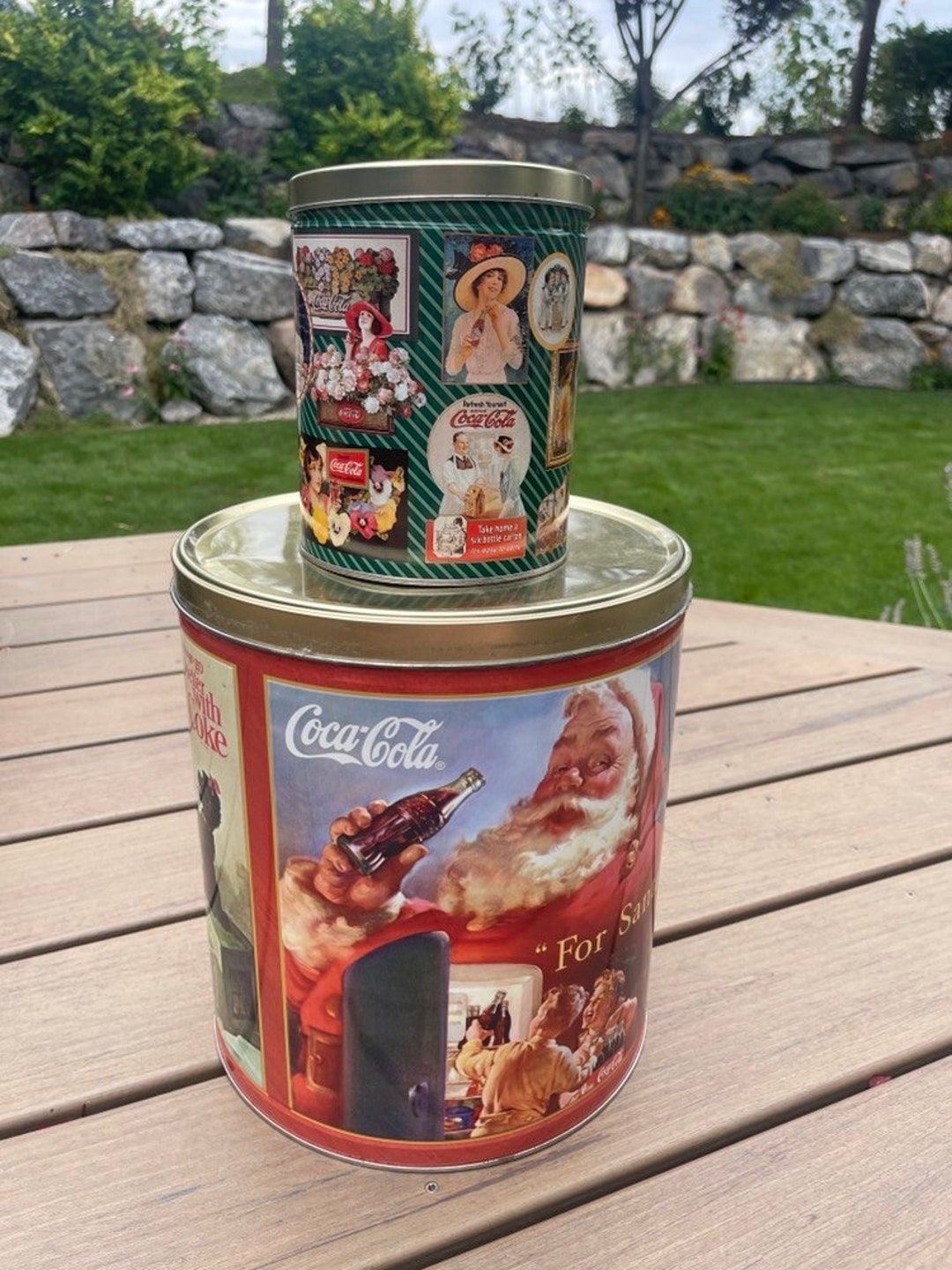 VTG Set of Two Coca Cola Tins Christmas, Containers, Boxes, Large Small ...