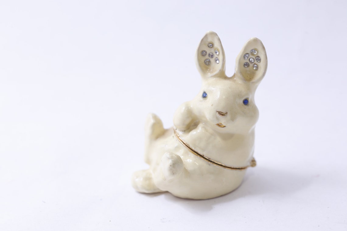 Little Bejeweled Enameled Rabbit Trinket Box With Rhinestones ...