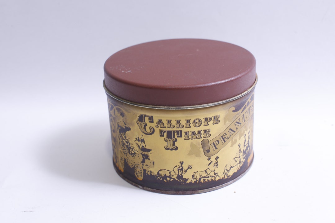 Calliope Time, Peanuts, Tin Box, Vintage, Cylinder, Brown, Container ...