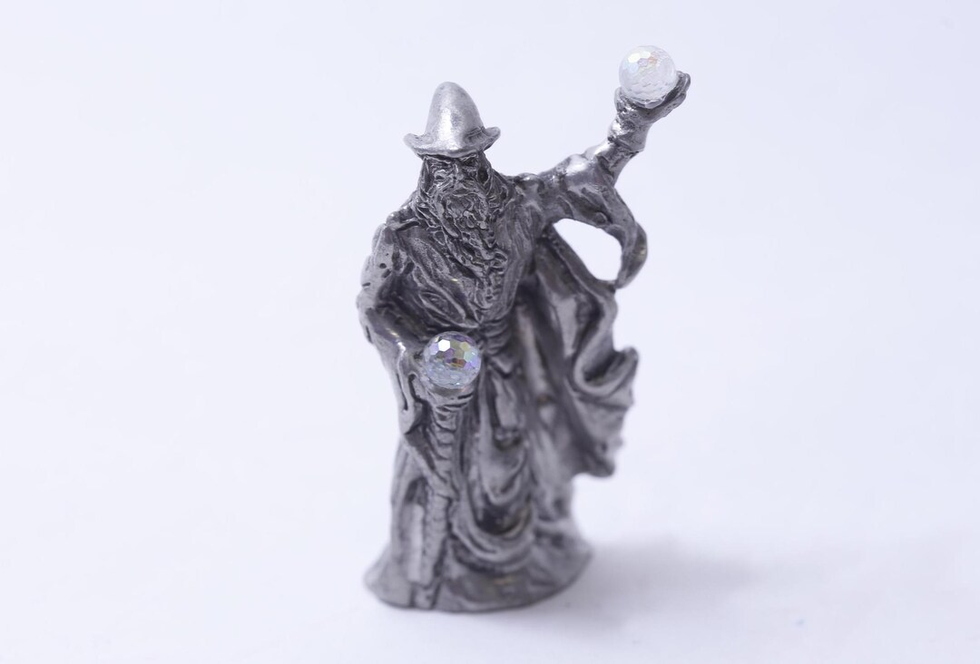 Wizard Holding Crystal Balls, Pewter Figurine, Signed, Miniature ...