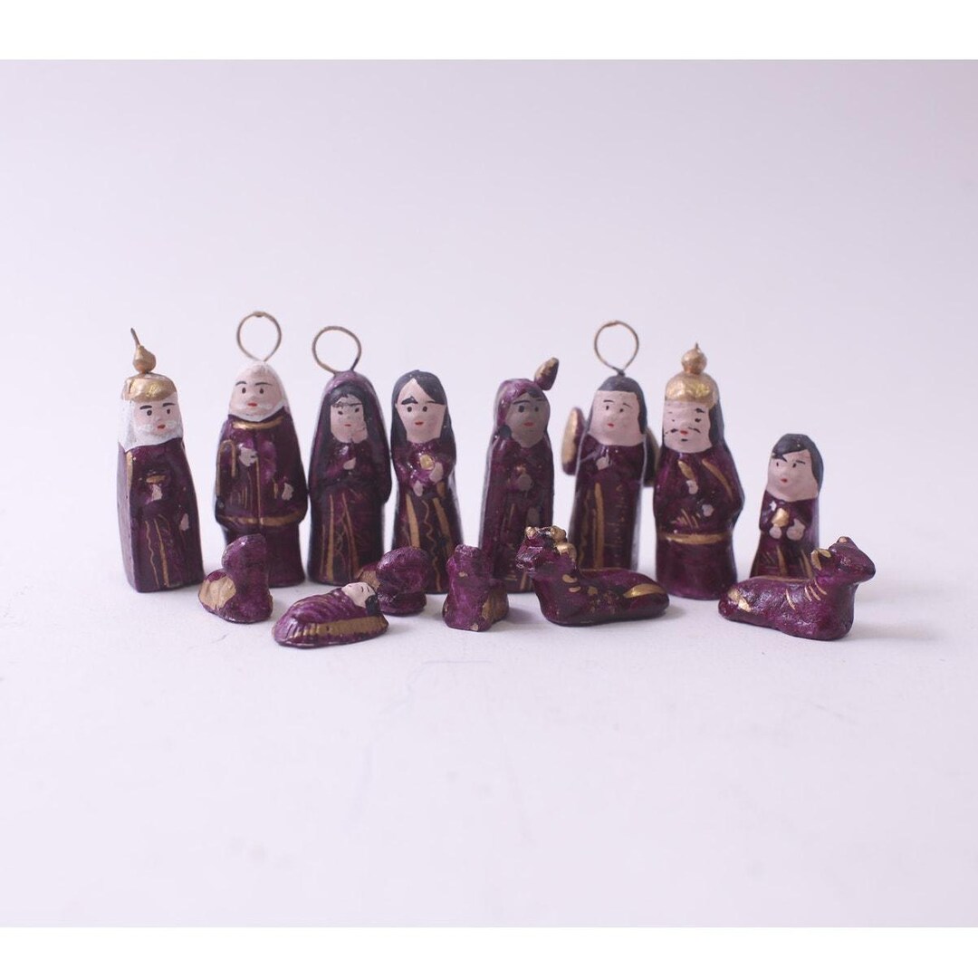 Miniature, Tiny, Mexican, Nativity Set, Purple, Hand Painted, Folk Art ...