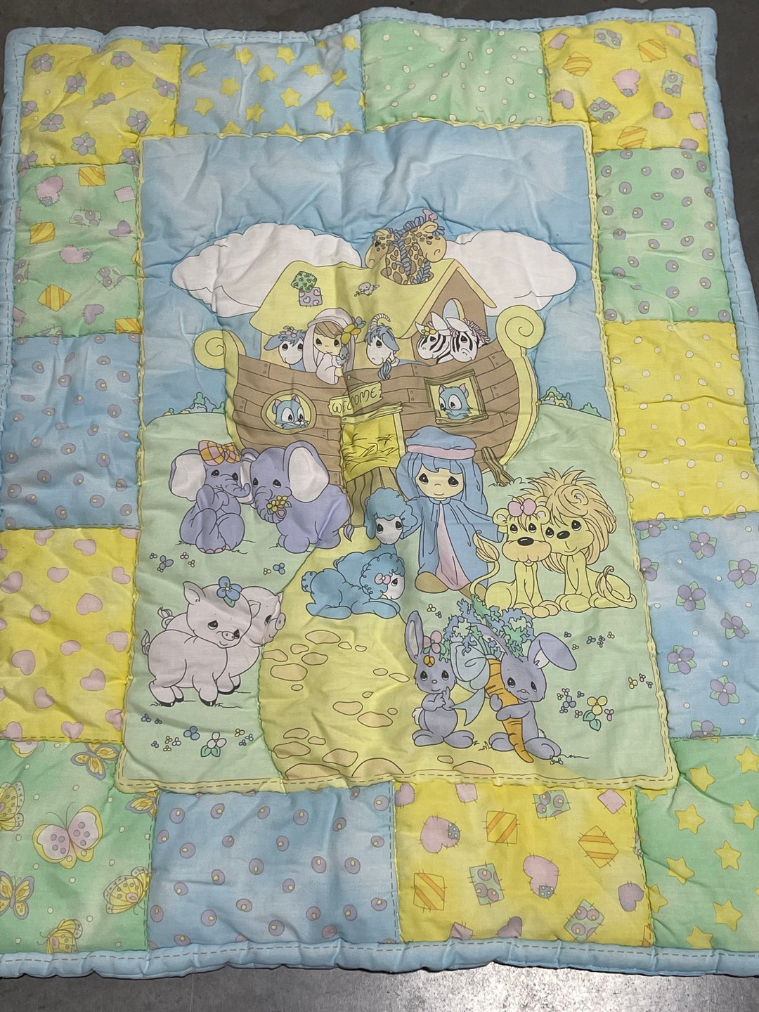 Precious Moments, Noah's Ark, Baby Blanket, Patchwork Design With Cute ...