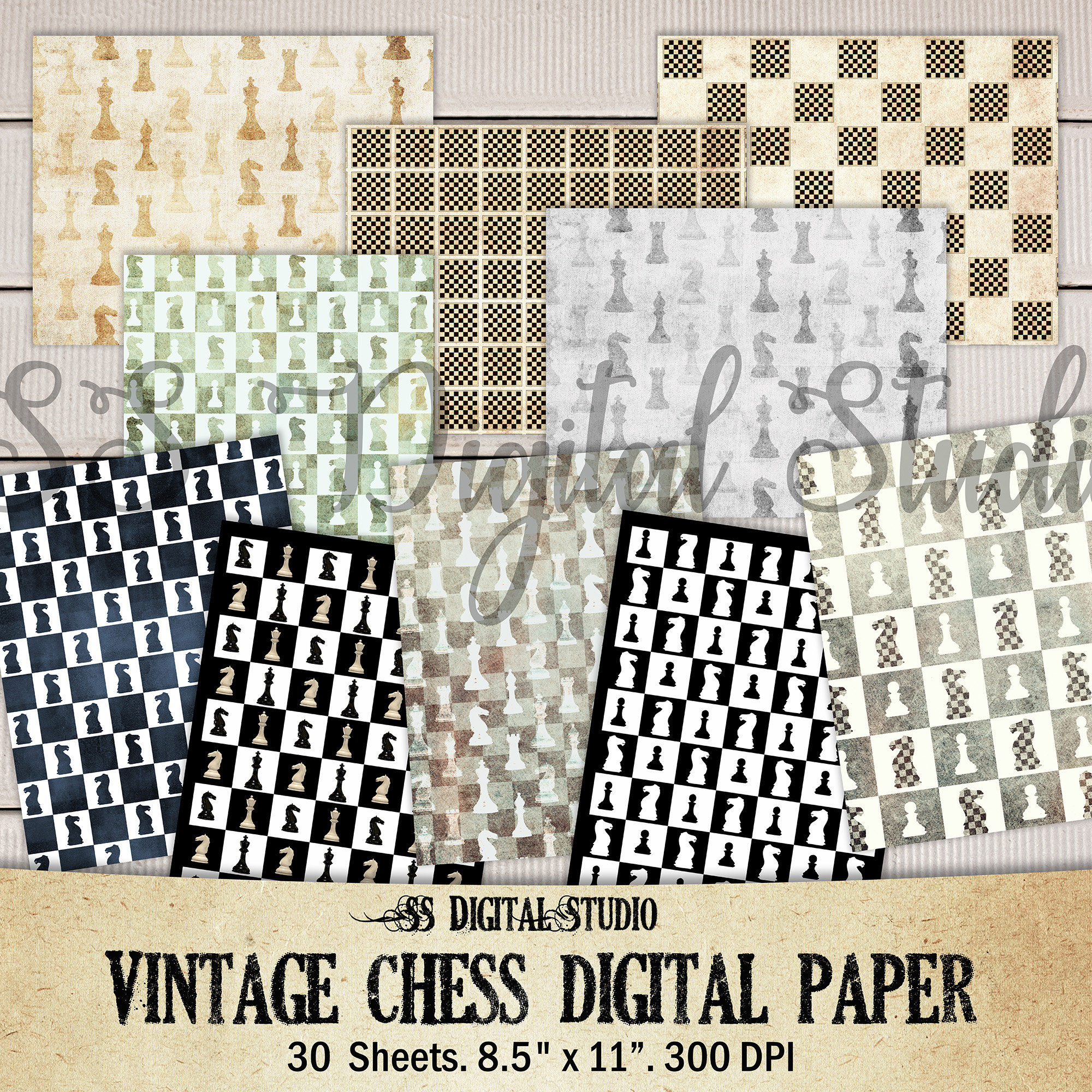 Chessvintage Checkered Patterndigital Paper Background - Etsy