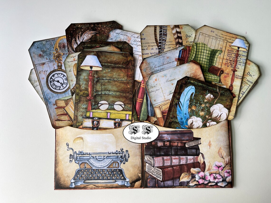 24 Book Themed Tags Loaded Pocket Tags Junk Journal Kit - Etsy