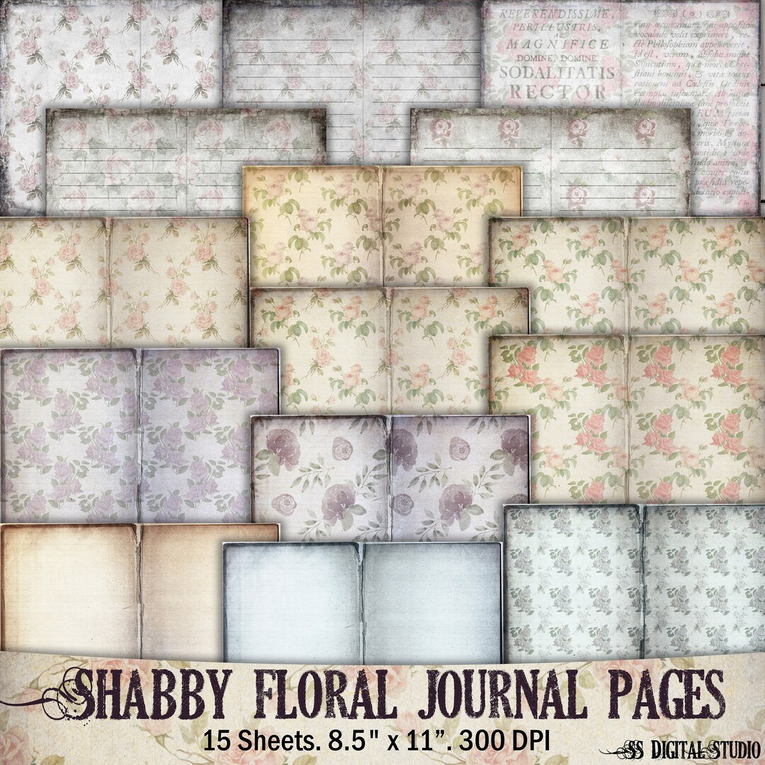 Shabby Floral Journal Pages, Collage Sheet, Floral, Flowers, Book ...