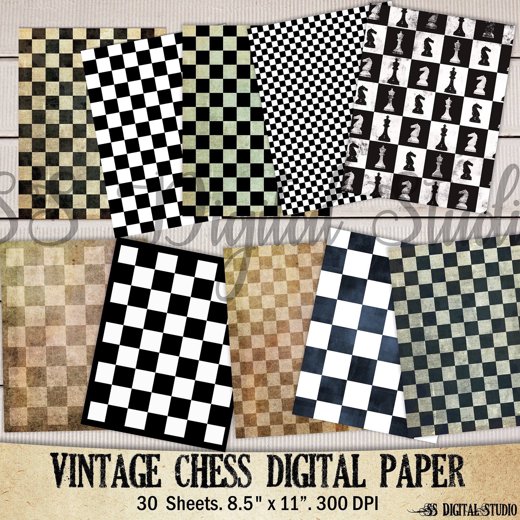 Chessvintage Checkered Patterndigital Paper Background - Etsy