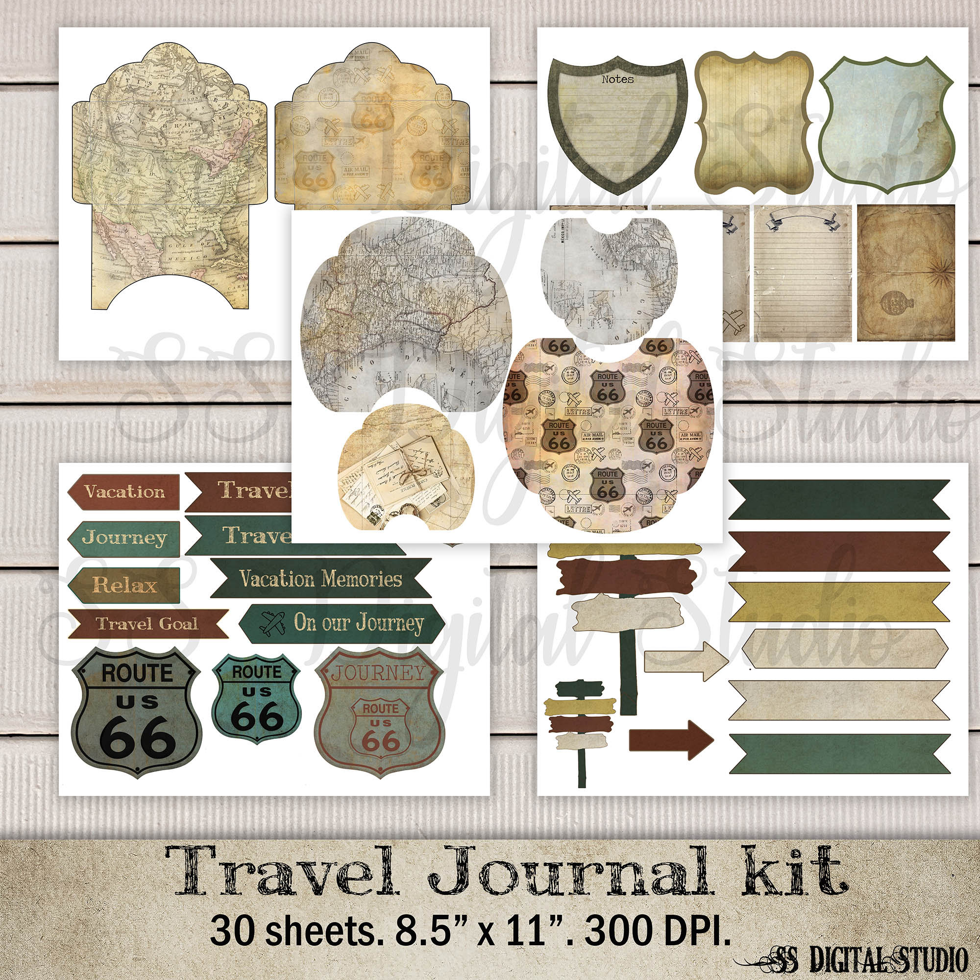 Travel Journal Kit Map Printable Journal Vintage Journal - Etsy