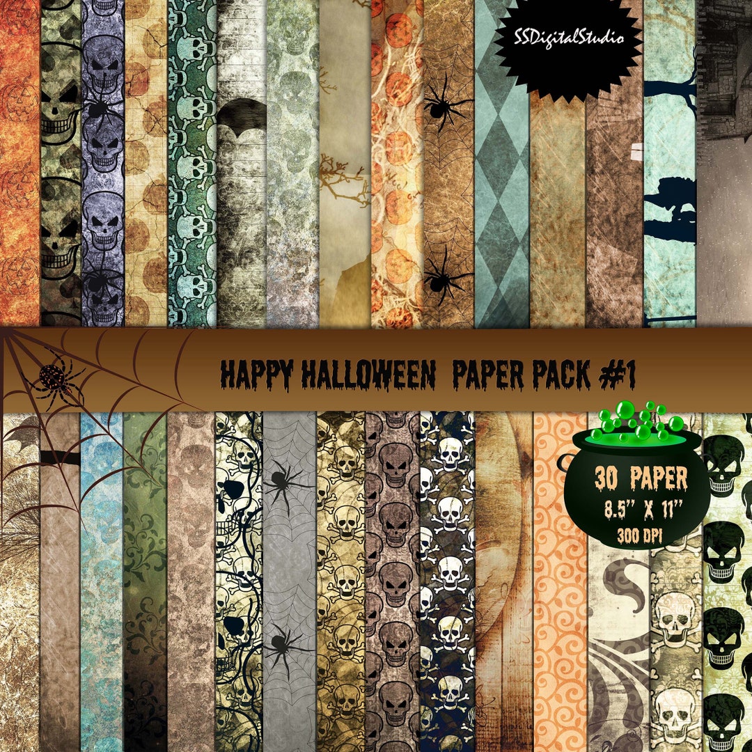 Halloween Digital Paper Pack: Skull, Haunted House Backgrounds (digital ...