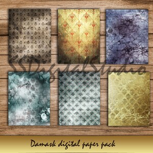 Grunge, Vintage, Damask Junk Journal Digital Paper Pack, Back Ground ...