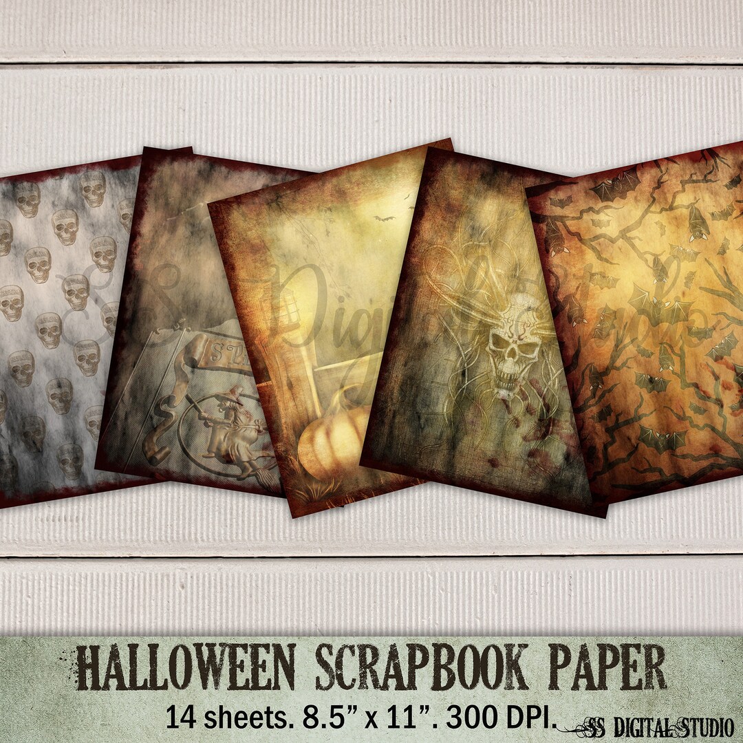 Halloween Paper Pack, Skull Background, Digital Papers, Haunted House ...