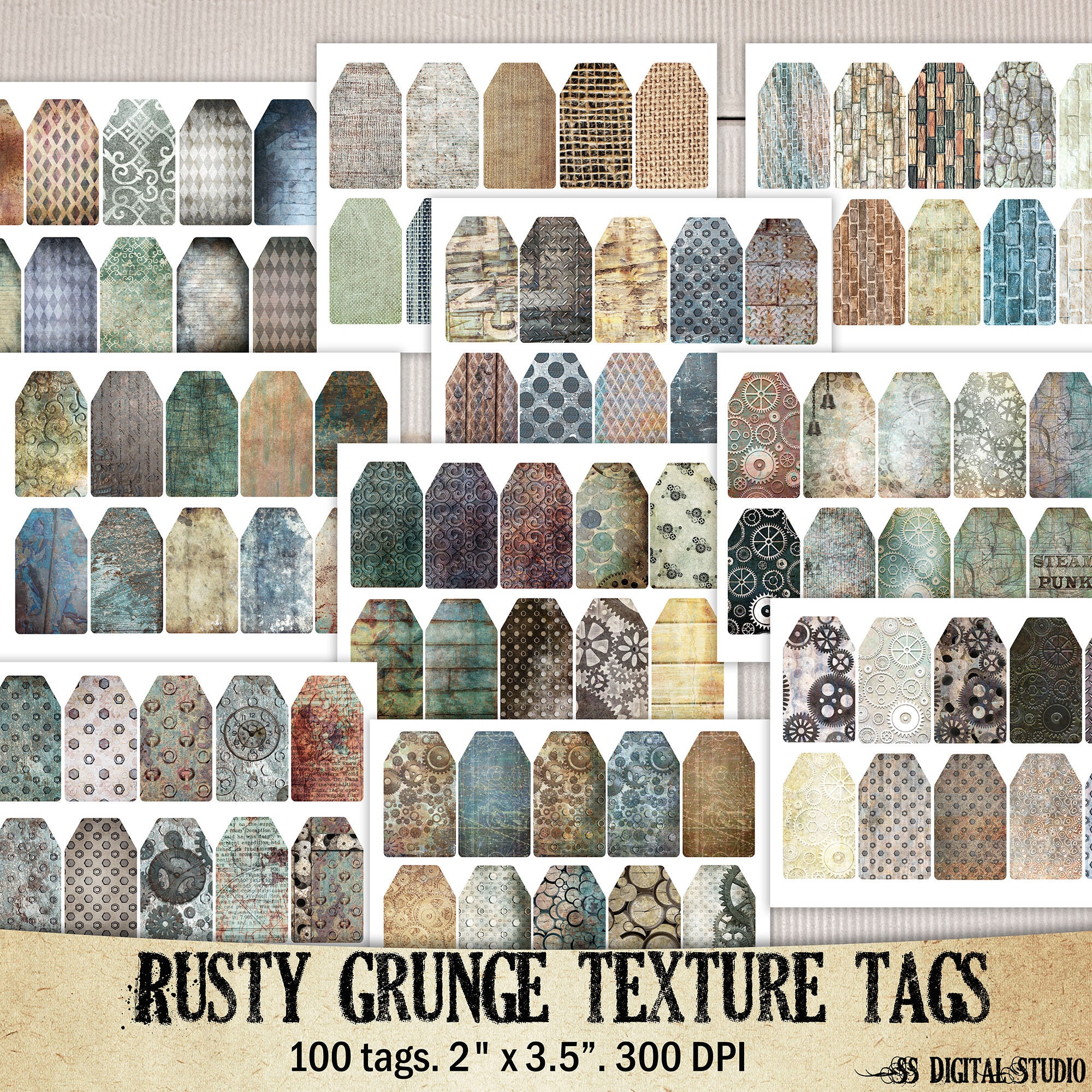 100 Rusty Steampunk Tags Ephemera Digital Gift Tags - Etsy