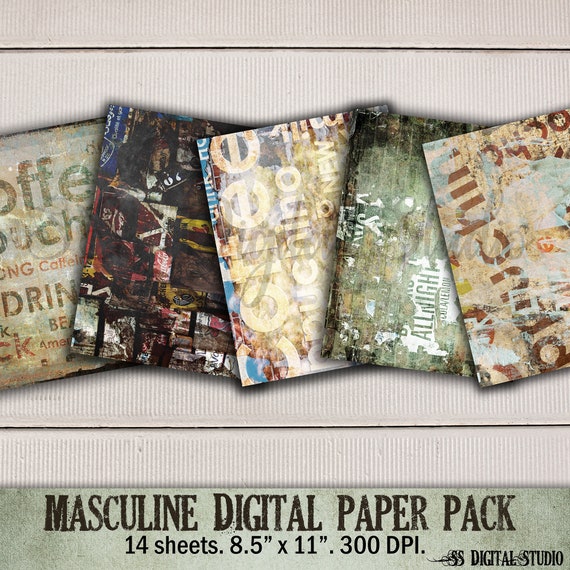 Digital Paper Pack Masculine Scrapbook Papers Men Digital - Etsy