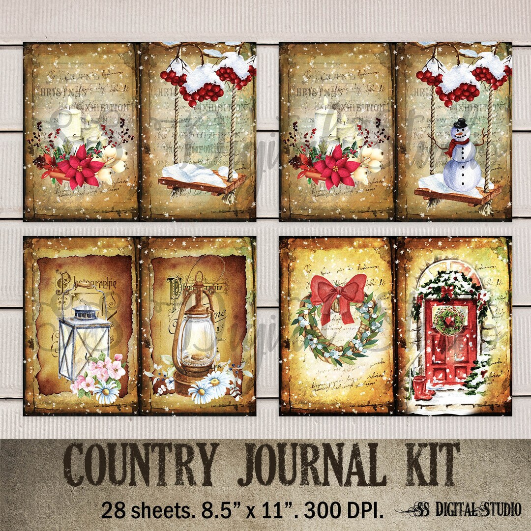 Christmas Country Journal Kit, Winter, Snow, Paper, Junk Journal Kit ...