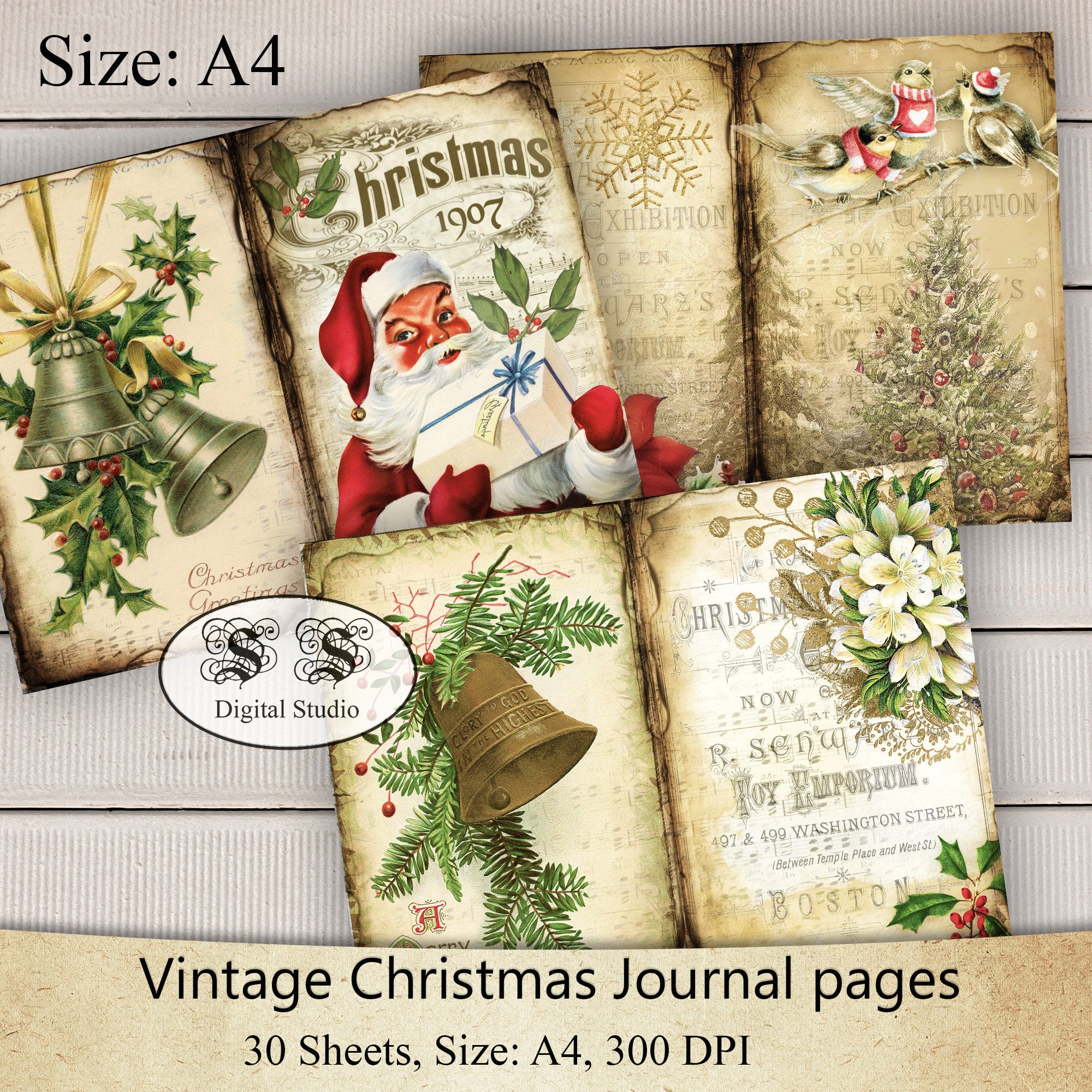 A4 Size Vintage Inspired Christmas Journal Page Vintage Junk - Etsy