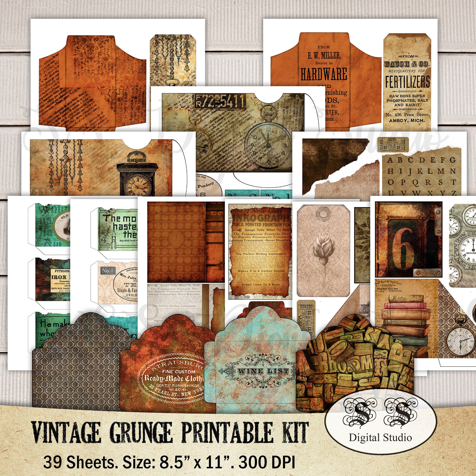 Vintage Grunge Printable Kit Masculine Journal Kit | Etsy