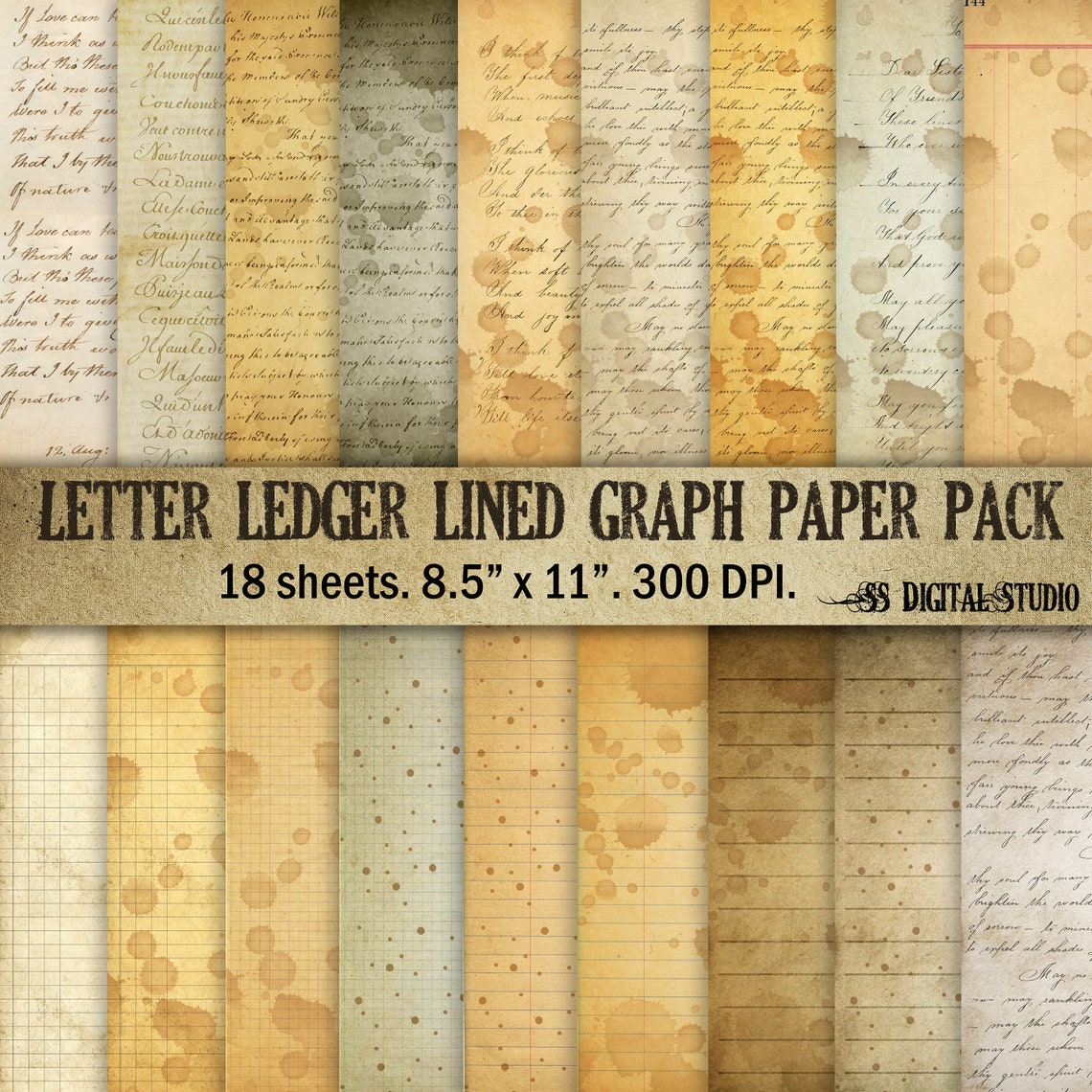 18 Sheets Letter Note Ledger Lined Graph Antique | Etsy