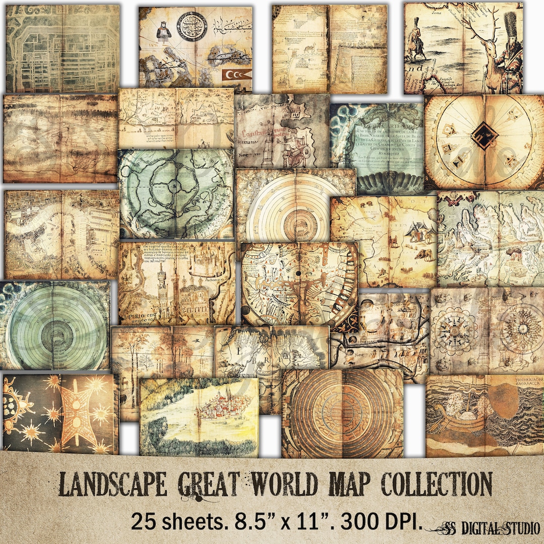 Grunge World Map Paper: Vintage Journal Scrapbook Inserts (digital ...